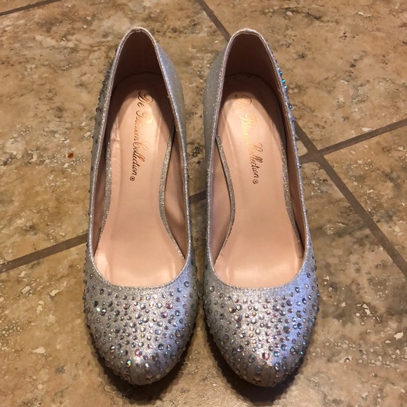 De Blossom Collection | Shoes | Rhinestones Silver Heels | Poshmark